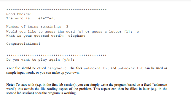 Solved Program description In the game of hangman, one | Chegg.com