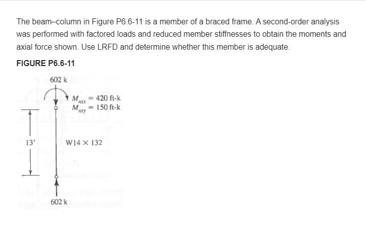 Solved The beam-column in Figure P6.6-11 is a member of a | Chegg.com