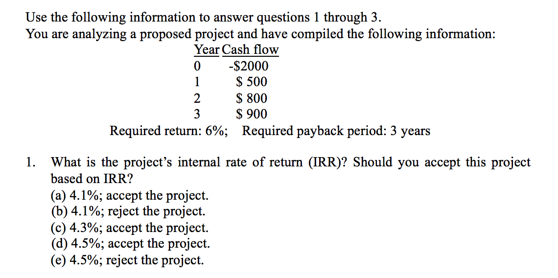 Solved Use the following information to answer questions 1 | Chegg.com