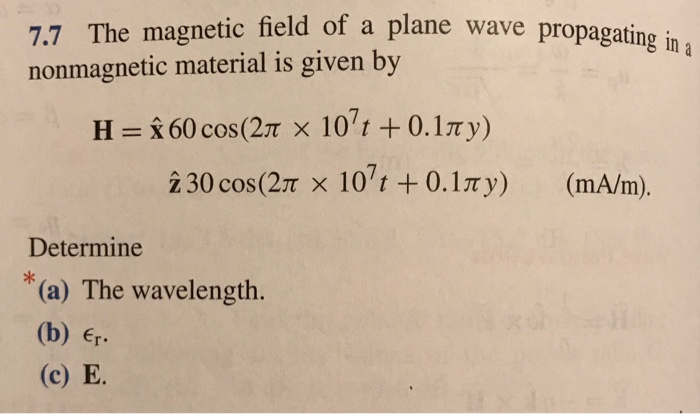 Solved The magnetic field of a plane wave propagating in a | Chegg.com