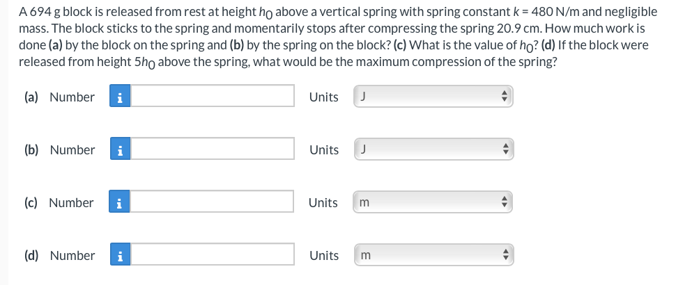Solved A 694 g block is released from rest at height h0 | Chegg.com