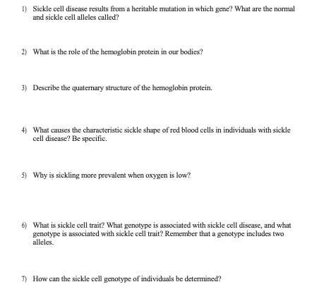 Solved 1) Sickle cell disease results from a heritable | Chegg.com
