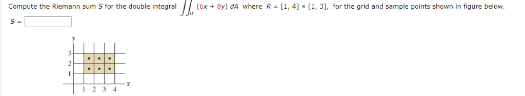 Solved Compute the Riemann sum S for the double integral (6x | Chegg.com