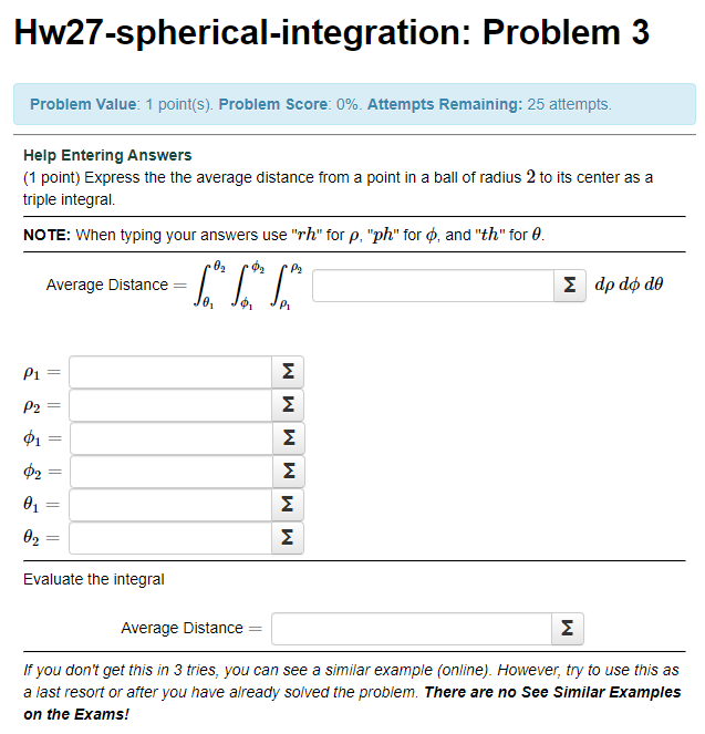 Solved Hw27-spherical-integration: Problem 3 Problem Value: | Chegg.com