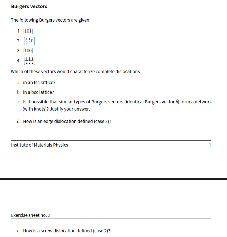 Solved Burgers vectorsThe following Burgers vectors are | Chegg.com