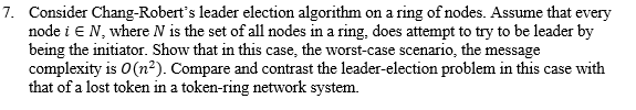Solved 7. Consider Chang-Robert's leader election algorithm | Chegg.com
