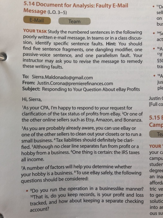 Solved 5.14 Document for Analysis: Faulty E-Mail Message | Chegg.com