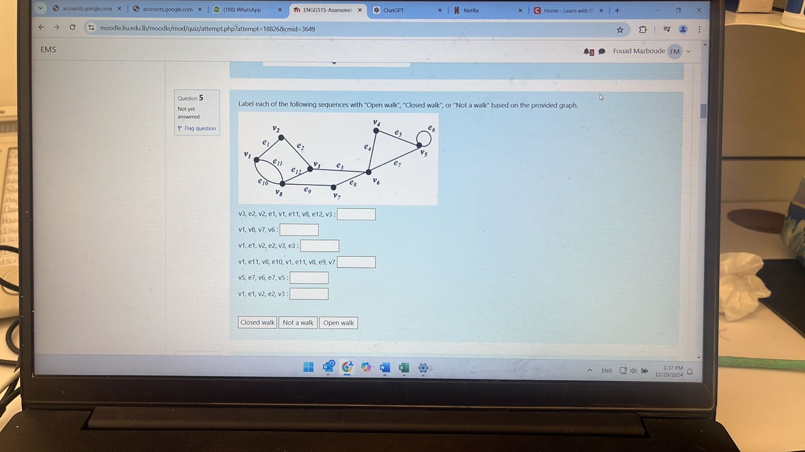 Solved v3, e2, v2, e1, v1, e11, v8, e12, v3: v1, v8, v7, v6: | Chegg.com
