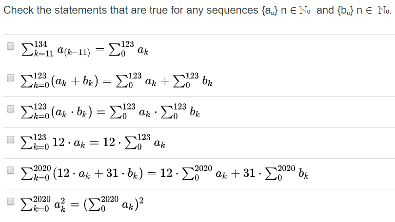 Solved Check the statements that are true for any sequences | Chegg.com