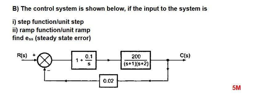 Solved B) The control system is shown below, if the input to | Chegg.com