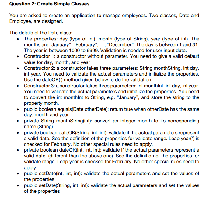 Solved Question 2: Create Simple Classes You are asked to | Chegg.com