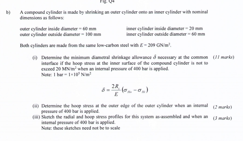 Solved Fig. b) A compound cylinder is made by shrinking an | Chegg.com
