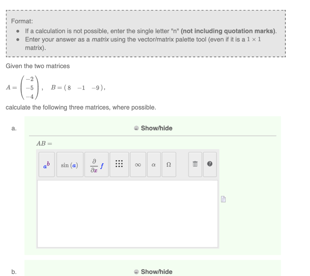 Solved Format: • If a calculation is not possible, enter the | Chegg.com