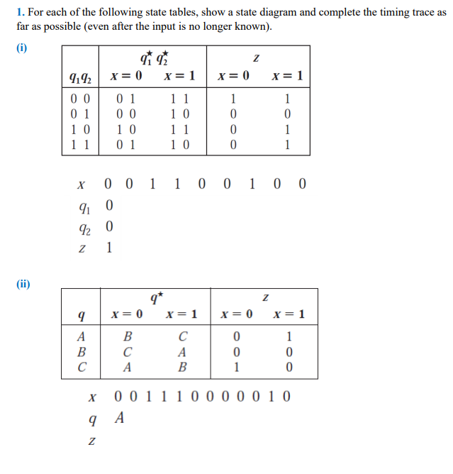 Solved 1. For each of the following state tables, show a | Chegg.com