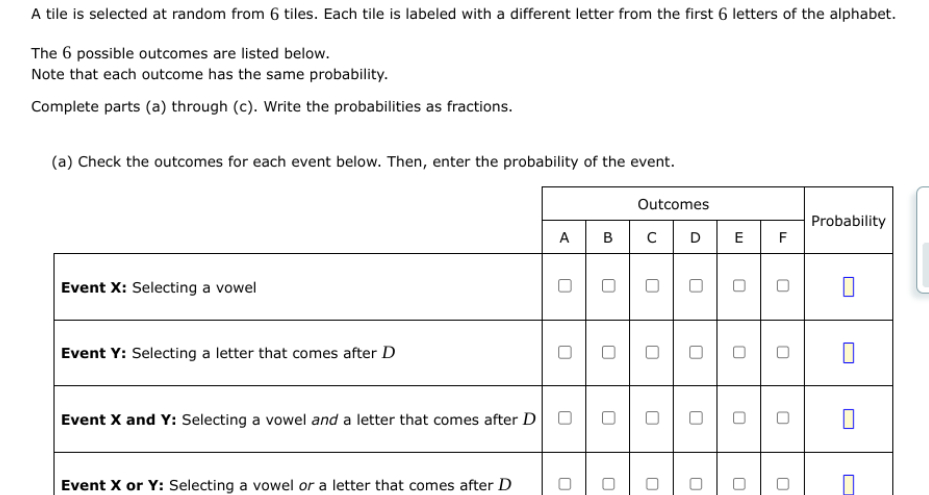 Solved A tile is selected at random from 6 ﻿tiles. Each tile | Chegg.com