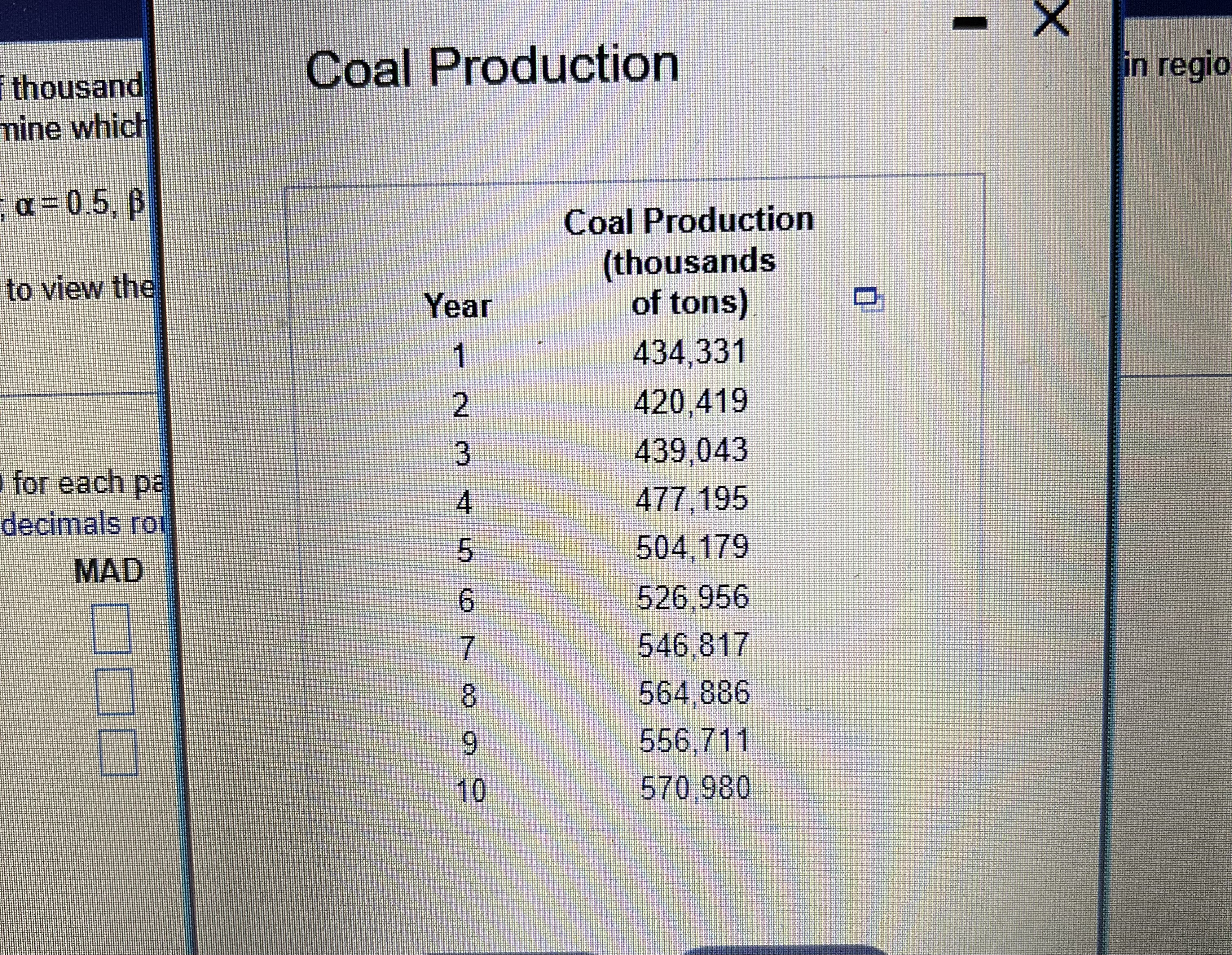 Solved The total number of thousands of tons of coal | Chegg.com