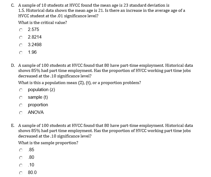 Solved Question 10 A. A sample of 10 students at HVCC found | Chegg.com