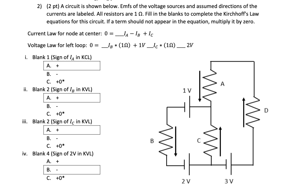 Solved 2) (2 pt) A circuit is shown below. Emfs of the | Chegg.com