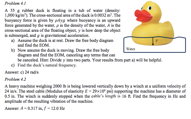 Solved A 55 g rubber duck is floating in a tub of water | Chegg.com