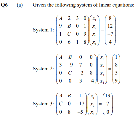 Solved Given the following system of linear equations: | Chegg.com