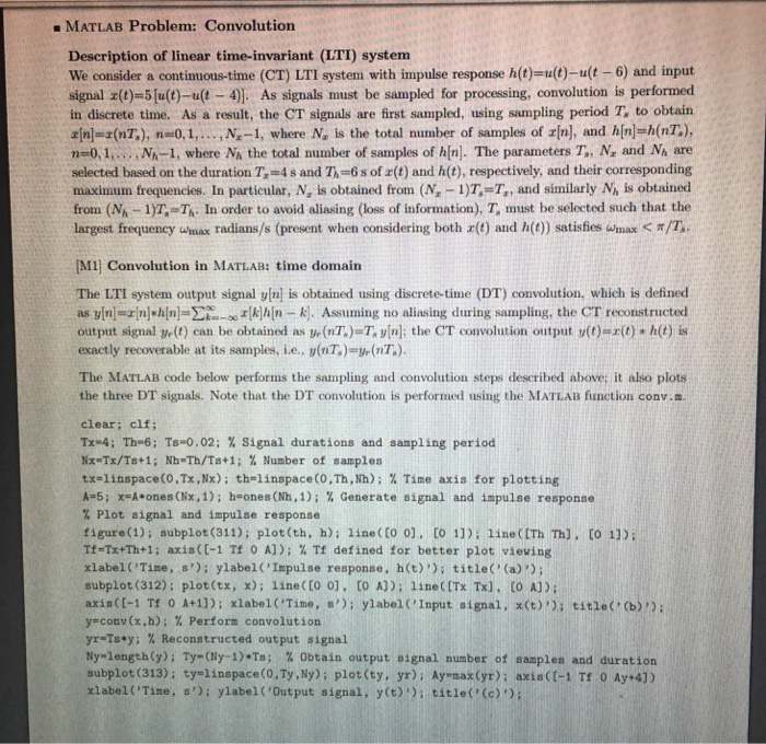 Solved MATLAB Problem: Convolution Description of linear | Chegg.com