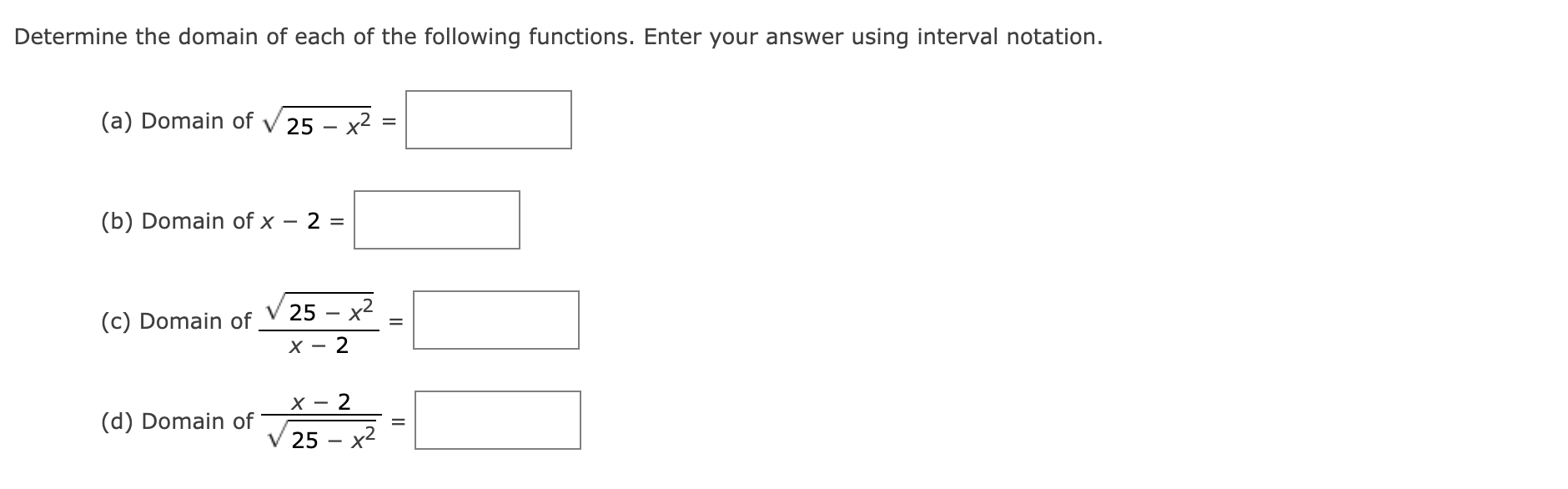 Solved Determine the domain of each of the following | Chegg.com