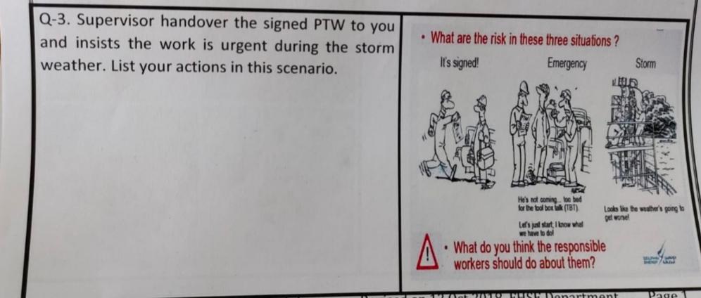 Solved Q-3. Supervisor handover the signed PTW to you and | Chegg.com