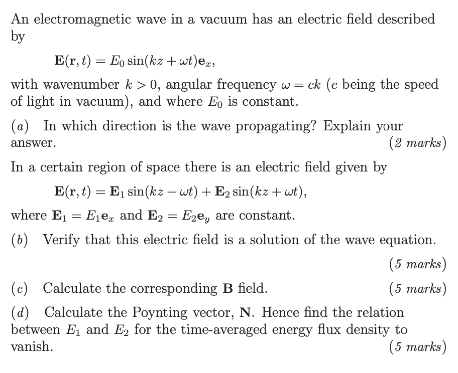 Solved An Electromagnetic Wave In A Vacuum Has An Electric