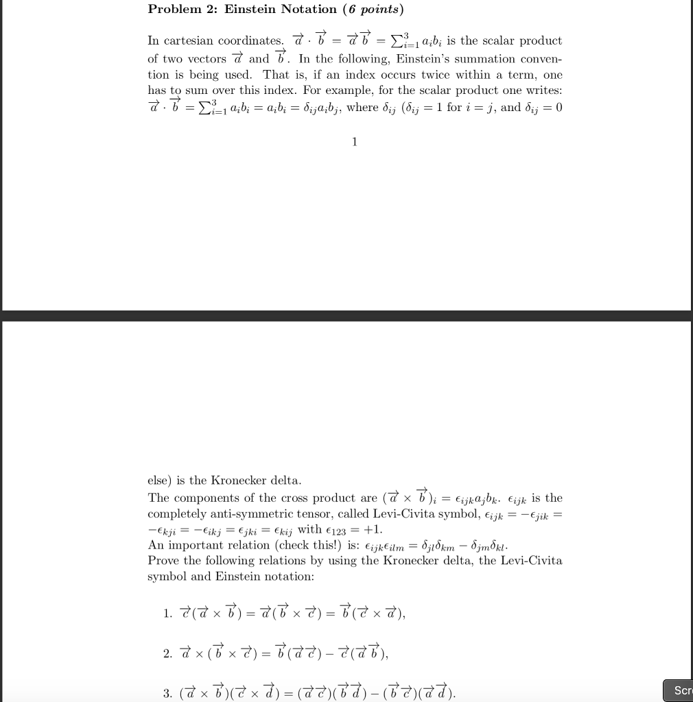 Solved Problem 2 Einstein Notation 6 Points Σ Laibi Is 