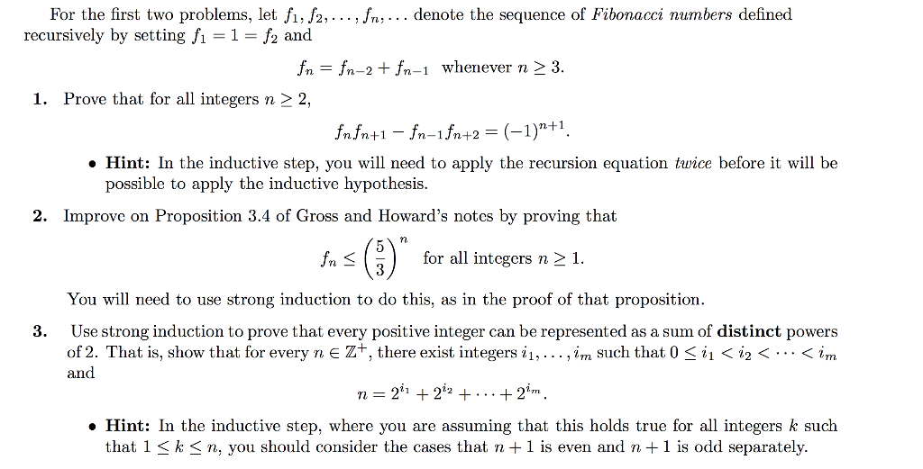 Solved For the first two problems, let f1, f2, ..., fn,... | Chegg.com
