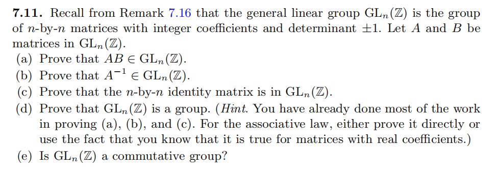 Solved 7.11. Recall from Remark 7.16 that the general linear | Chegg.com
