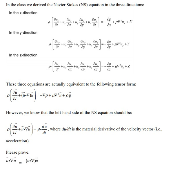 Solved Ou In the class we derived the Navier Stokes (NS) | Chegg.com