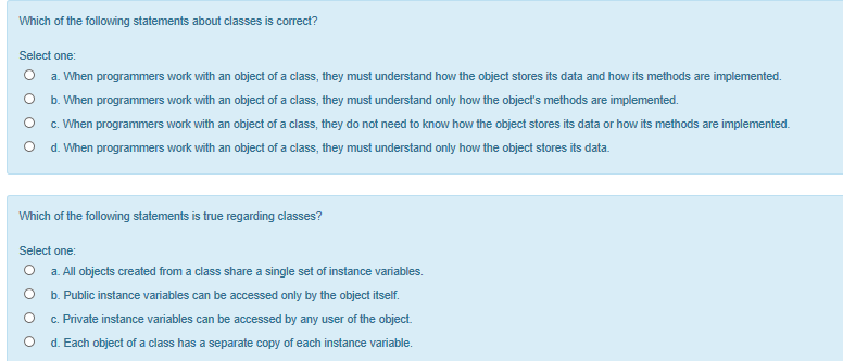 Solved Following Statements Classes Correct Select One O Programmers Work Object Class Must