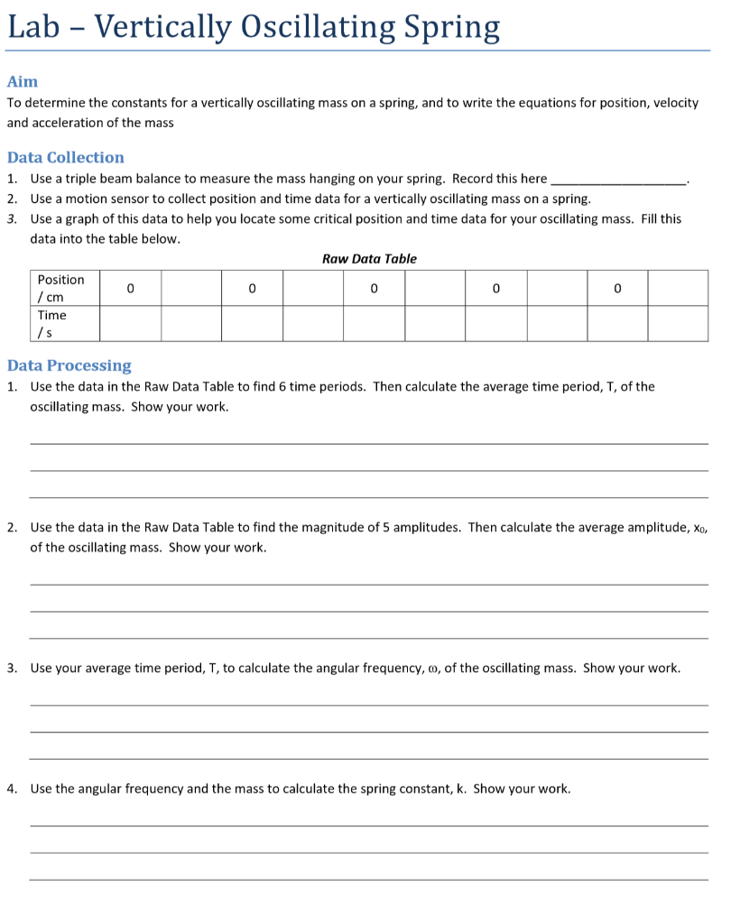 Lab – Vertically Oscillating Spring Aim To determine | Chegg.com