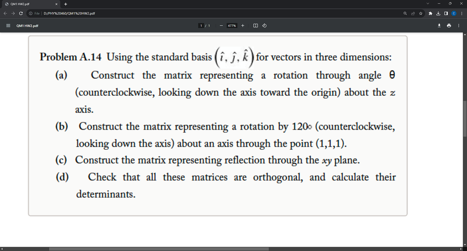 Solved Problem A.14 Using the standard basis ( ^, ^,k^) for | Chegg.com