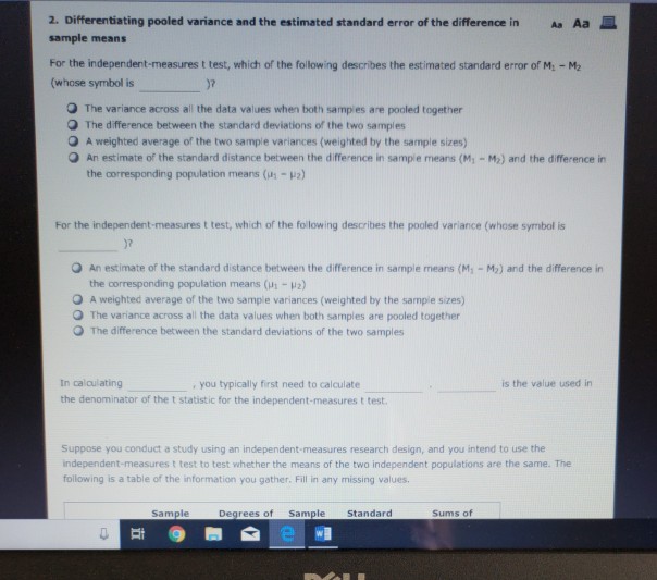 Solved 2. Differentiating pooled variance and the estimated | Chegg.com