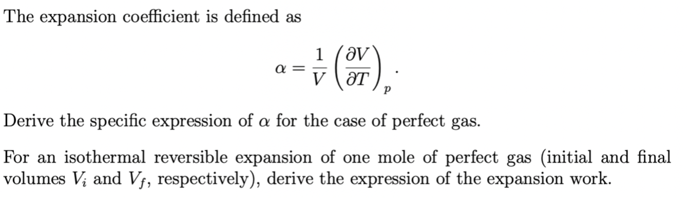 Solved The expansion coefficient is defined as α=V1(∂T∂V)p | Chegg.com