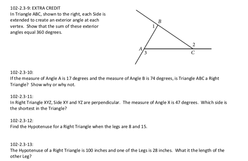 Solved 102-2.3-9: EXTRA CREDIT In Triangle ABC, shown to the | Chegg.com