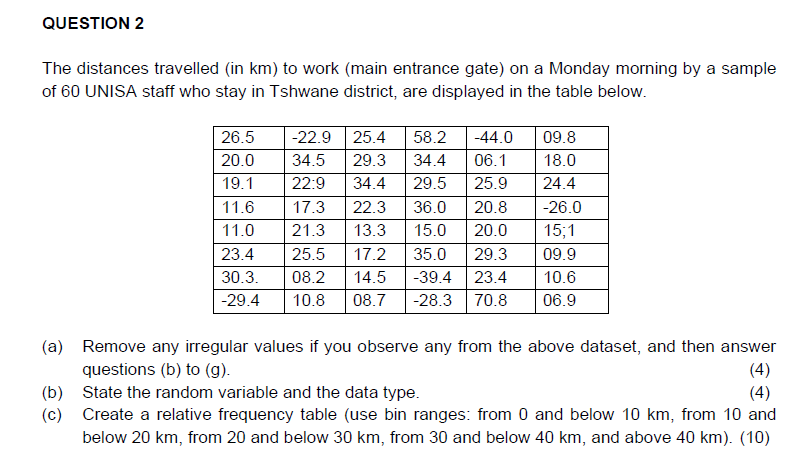 Solved The distances travelled (in km ) to work (main | Chegg.com