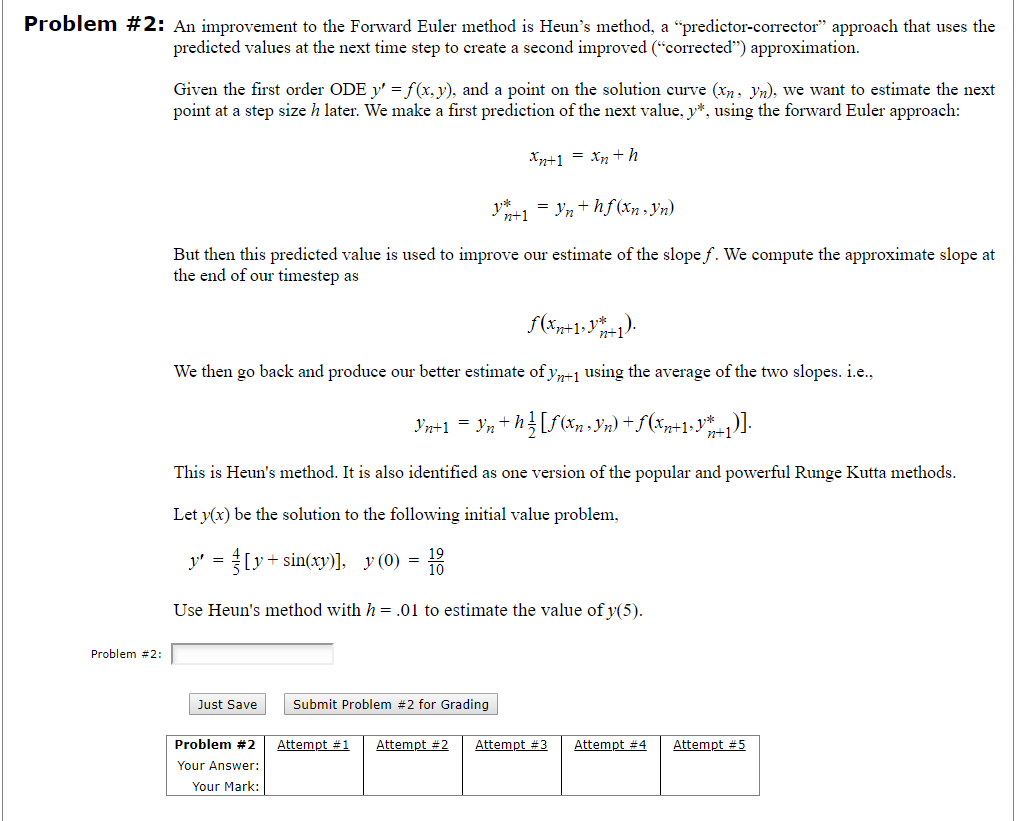 Problem #2: An improvement to the Forward Euler | Chegg.com