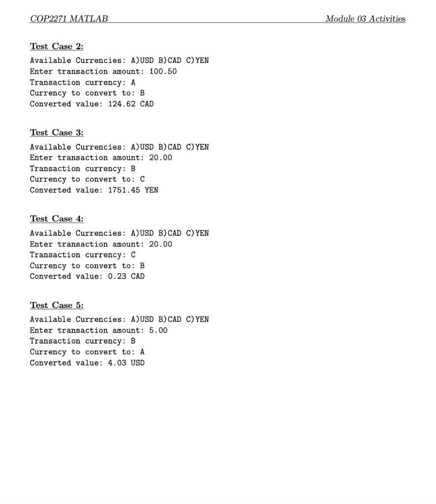 Solved COP2271 MATLAB Module 03 Activities Activity C | Chegg.com