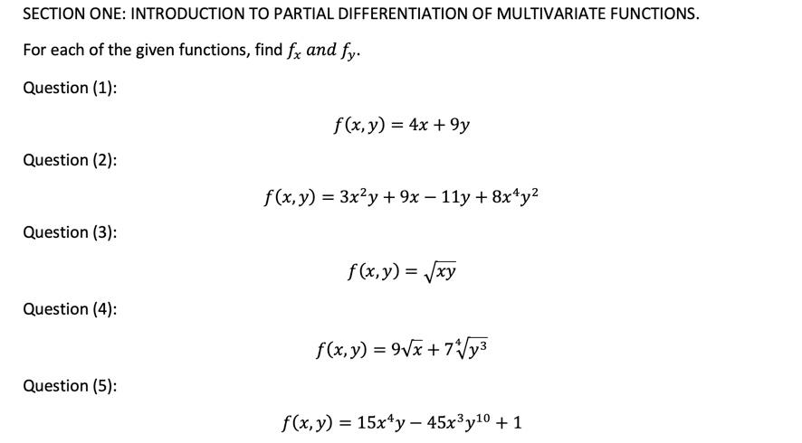 Solved SECTION ONE: INTRODUCTION TO PARTIAL DIFFERENTIATION | Chegg.com