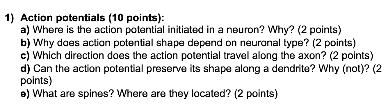 Solved Action potentials (10 ﻿points):a) ﻿Where is the | Chegg.com