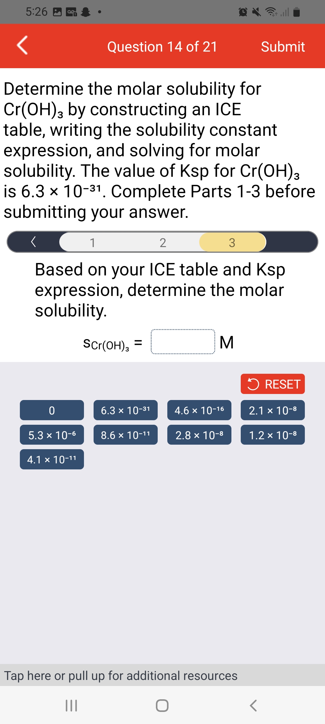Solved Determine the molar solubility for Cr(OH)3 by | Chegg.com