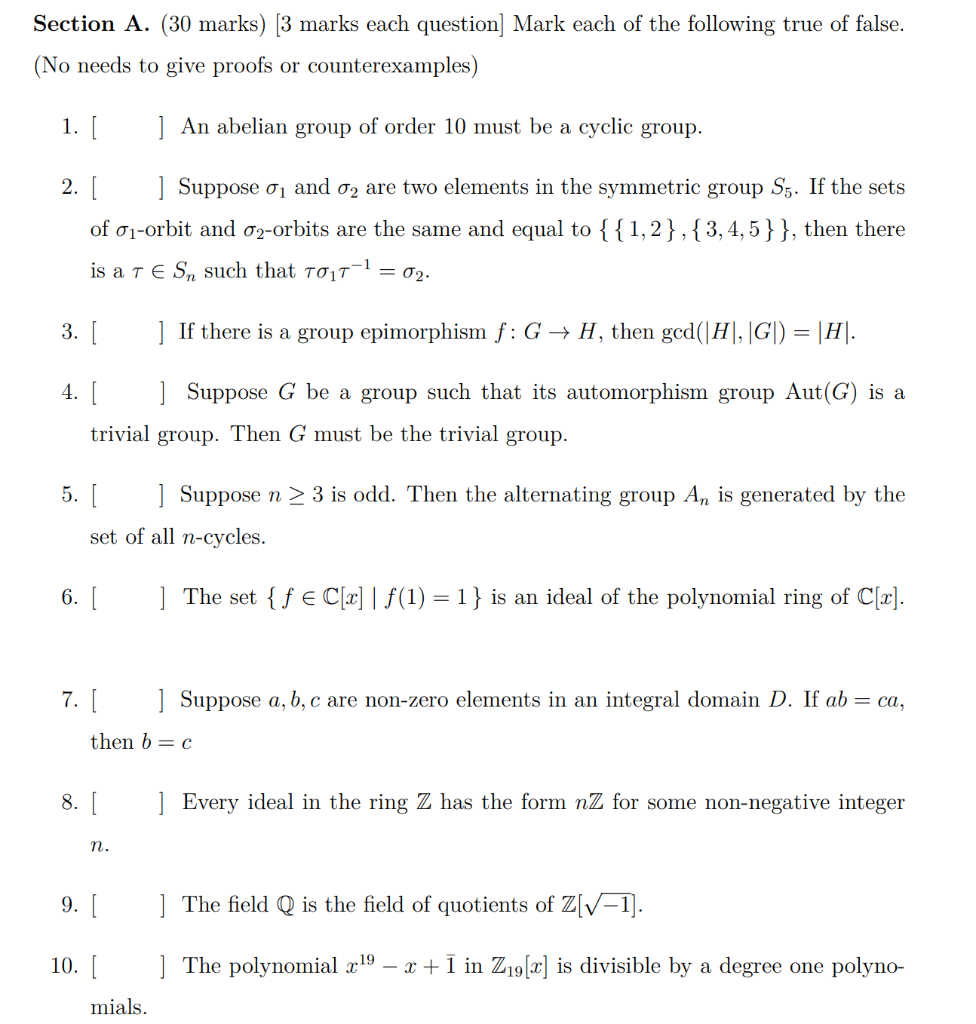 Solved Section A. (30 marks) [3 marks each question] Mark | Chegg.com