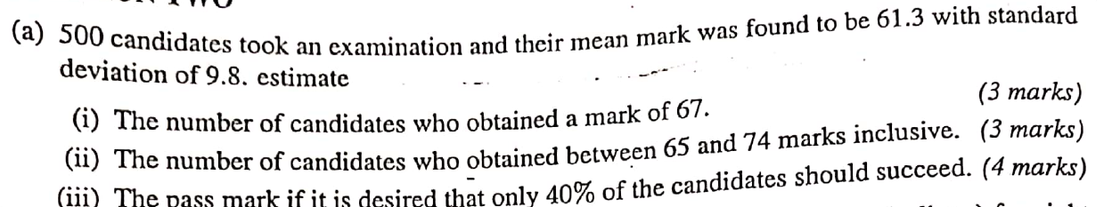 Solved (a) 500 candidates took an examination and their mean | Chegg.com