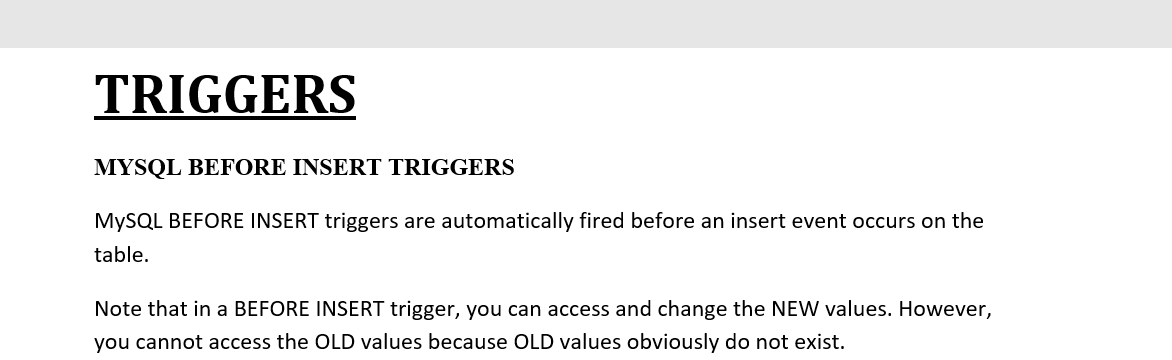 Solved TRIGGERS MYSQL BEFORE INSERT TRIGGERS MySQL BEFORE | Chegg.com