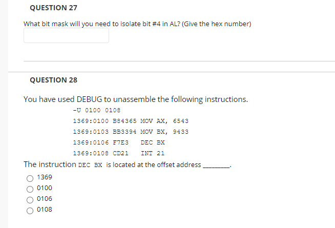 Solved QUESTION 27 What bit mask will you need to isolate | Chegg.com