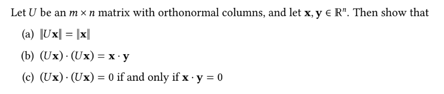 Solved Let U be an m×n matrix with orthonormal columns, and | Chegg.com