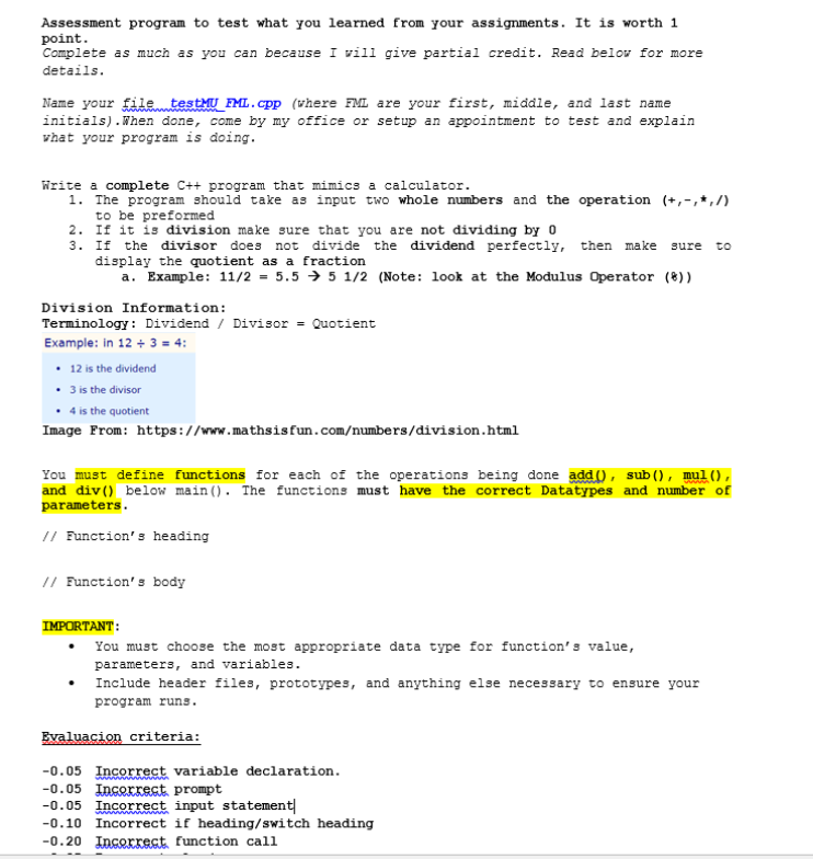 Assessment program to test what you learned from your | Chegg.com